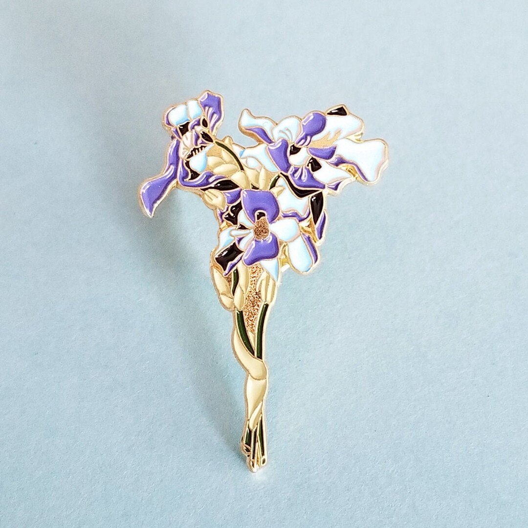 Iris Flower Enamel Pin, Flower Enamel Pins, Floral Lapel Pins, Iris ...