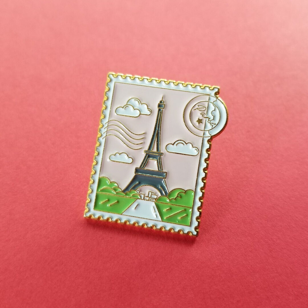 Paris Stamp Enamel Pins Pink Stamp Lapel Pins Paris Gifts - Etsy
