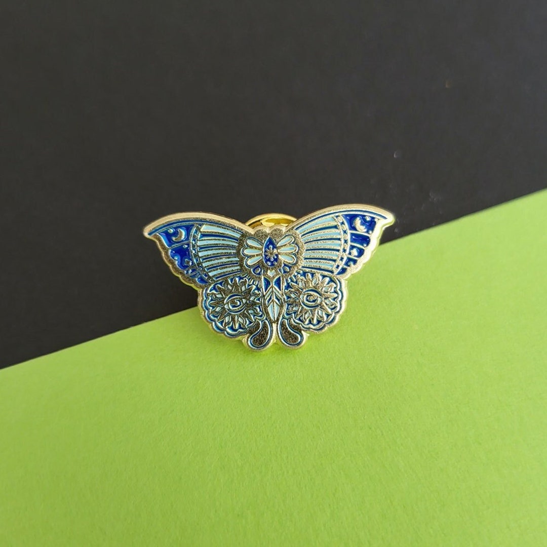 Moth Enamel Pin Lunar Moth Enamel Pins Blue Lapel Pins Moth - Etsy