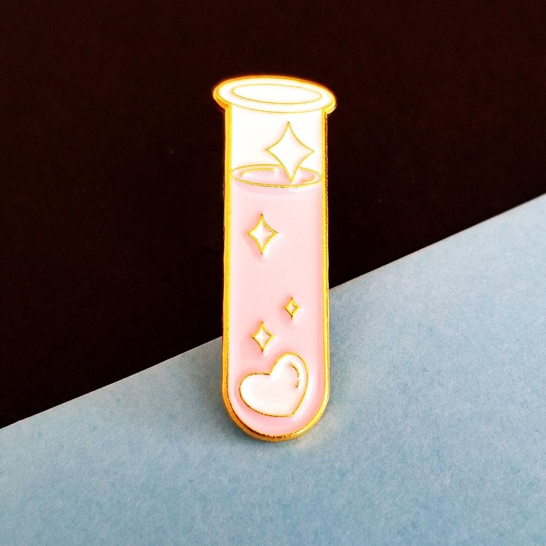 Lovely Pink Heart in a Tube Enamel Pin, Science Lapel Pin, Chemistry ...