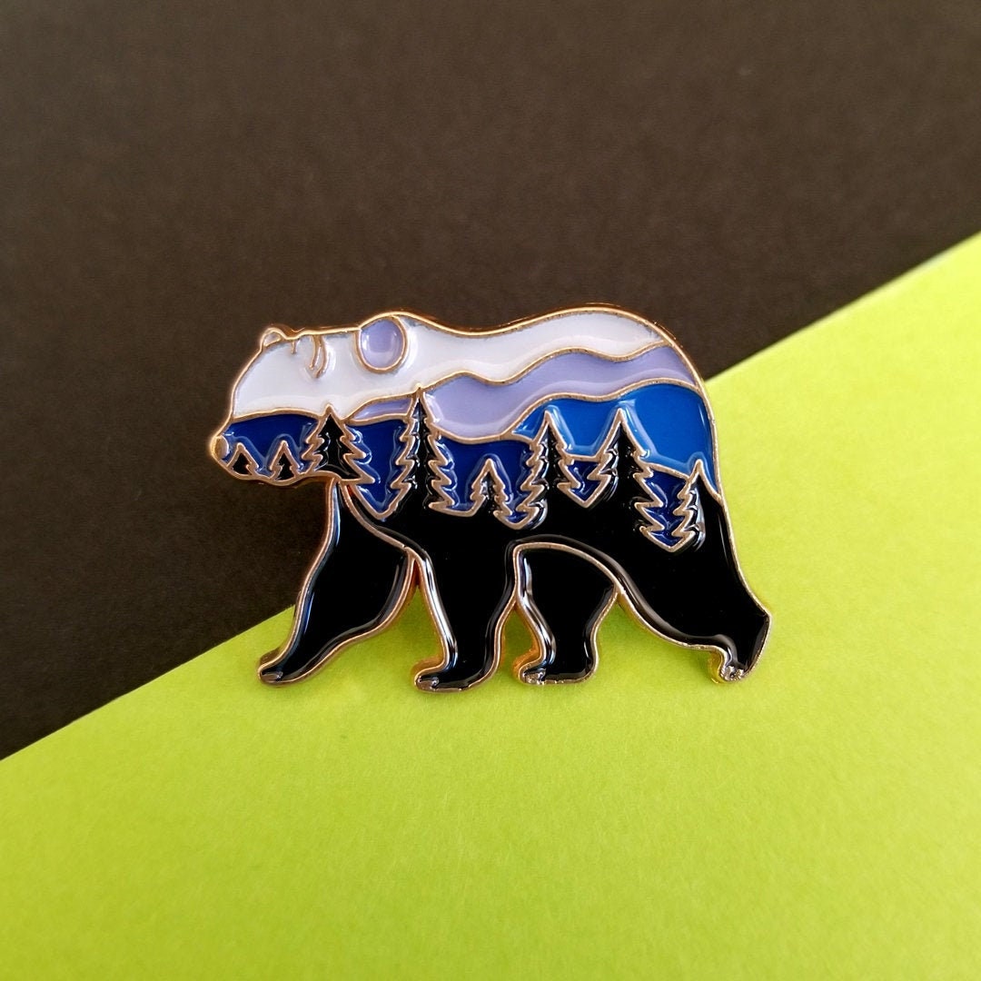 Bear Enamel Pin, Bear Trees Enamel Pins, Bear Lovers Lapel Pins ...