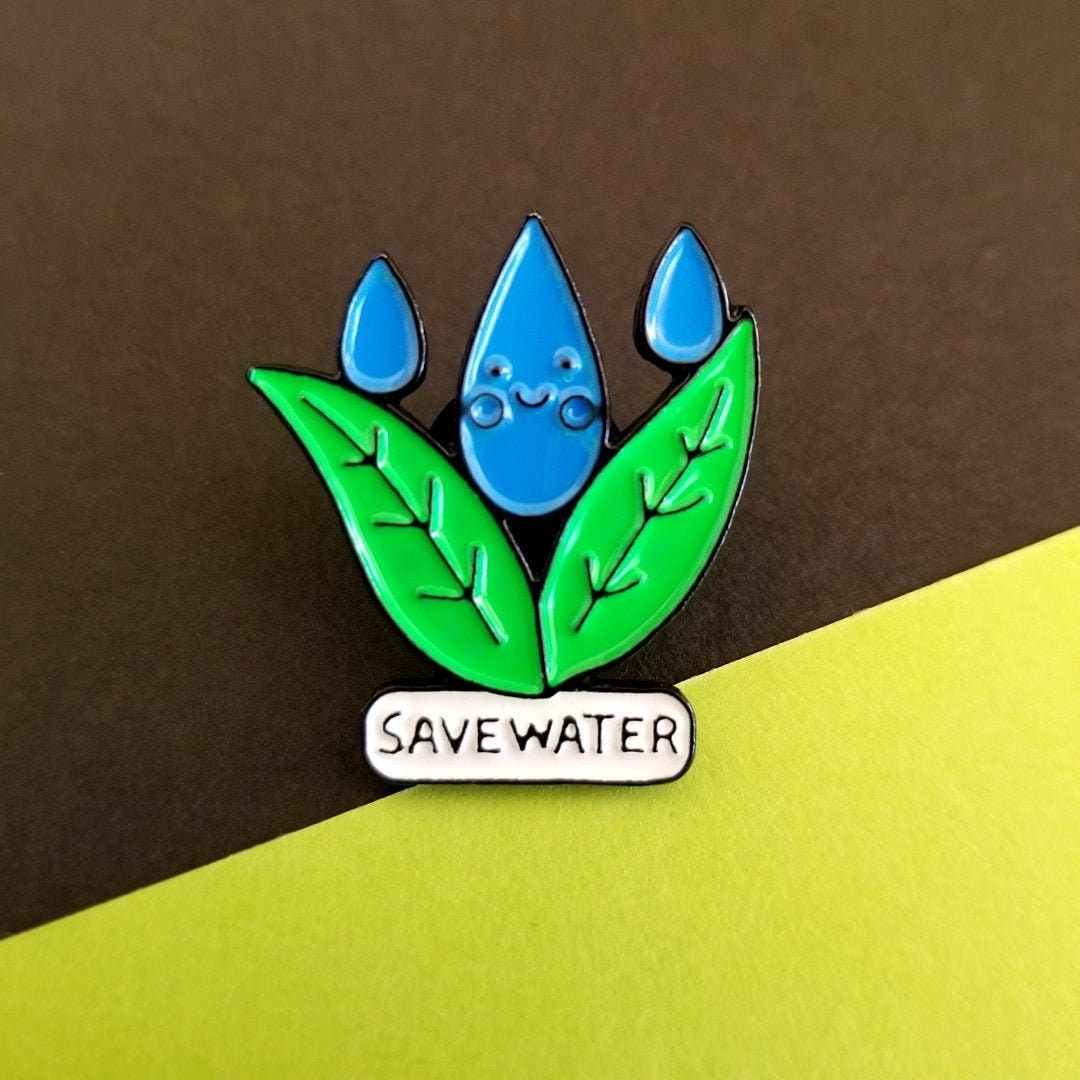 Save Water Enamel Pin, Water Drop Enamel Pin, Leaf Water Lapel Pin ...