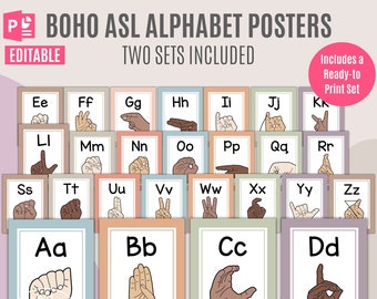 ASL american Sign Language Alphabet Posters BOHO RAINBOW Neutral ...