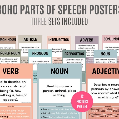 Parts of Speech Posters Boho Classroom Decor Educational - Etsy