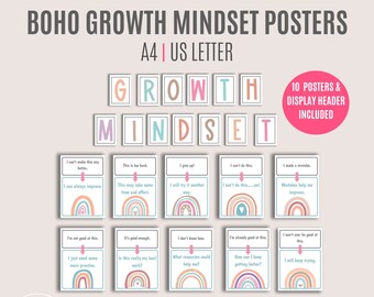 Boho Rainbow Growth Mindset Posters - Etsy UK