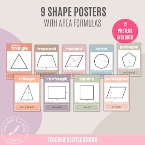 Area Formula Posters | Set of 9 Posters | Geometry Posters | Math ...