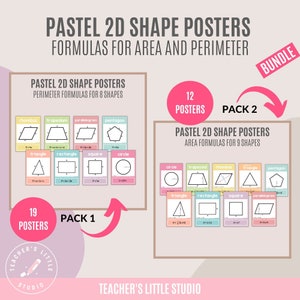 2D Shape Poster Bundle 2 Pack | Shape Poster Sets With Formulas for ...