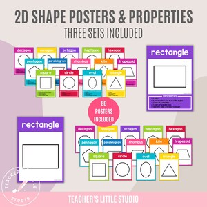 2D Shape Poster Sets With Properties Bright Classroom Decor Printable ...