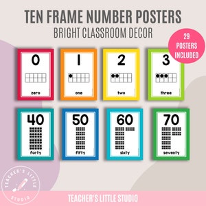 Bright Ten Frame Number Posters | Bright Rainbow Colours | Number Wall ...