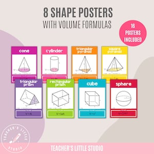 Volume Formula Posters | Set of 8 Posters | Geometry Posters | Math ...