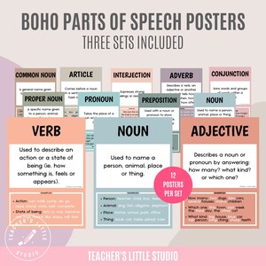 Parts of Speech Posters Boho Classroom Decor Educational Posters ...