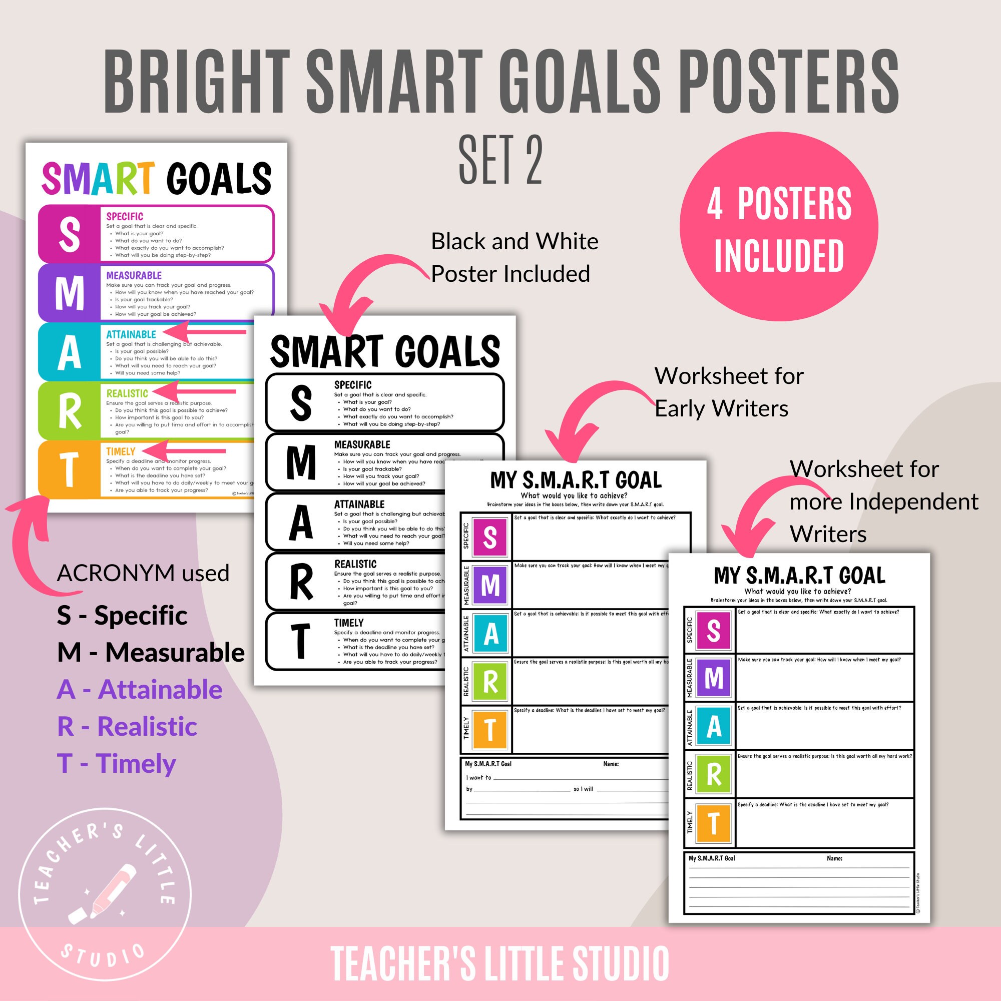SMART Goals Posters | S.M.A.R.T Goal Setting | SMART Goal Worksheet ...