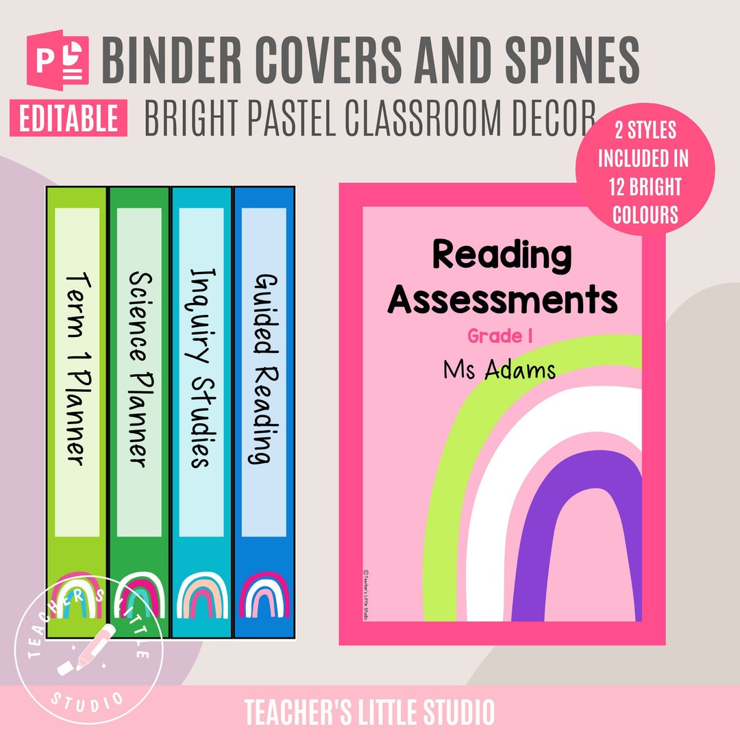 Bright Binder Covers and Spines | Bright Rainbow Binder Labels ...