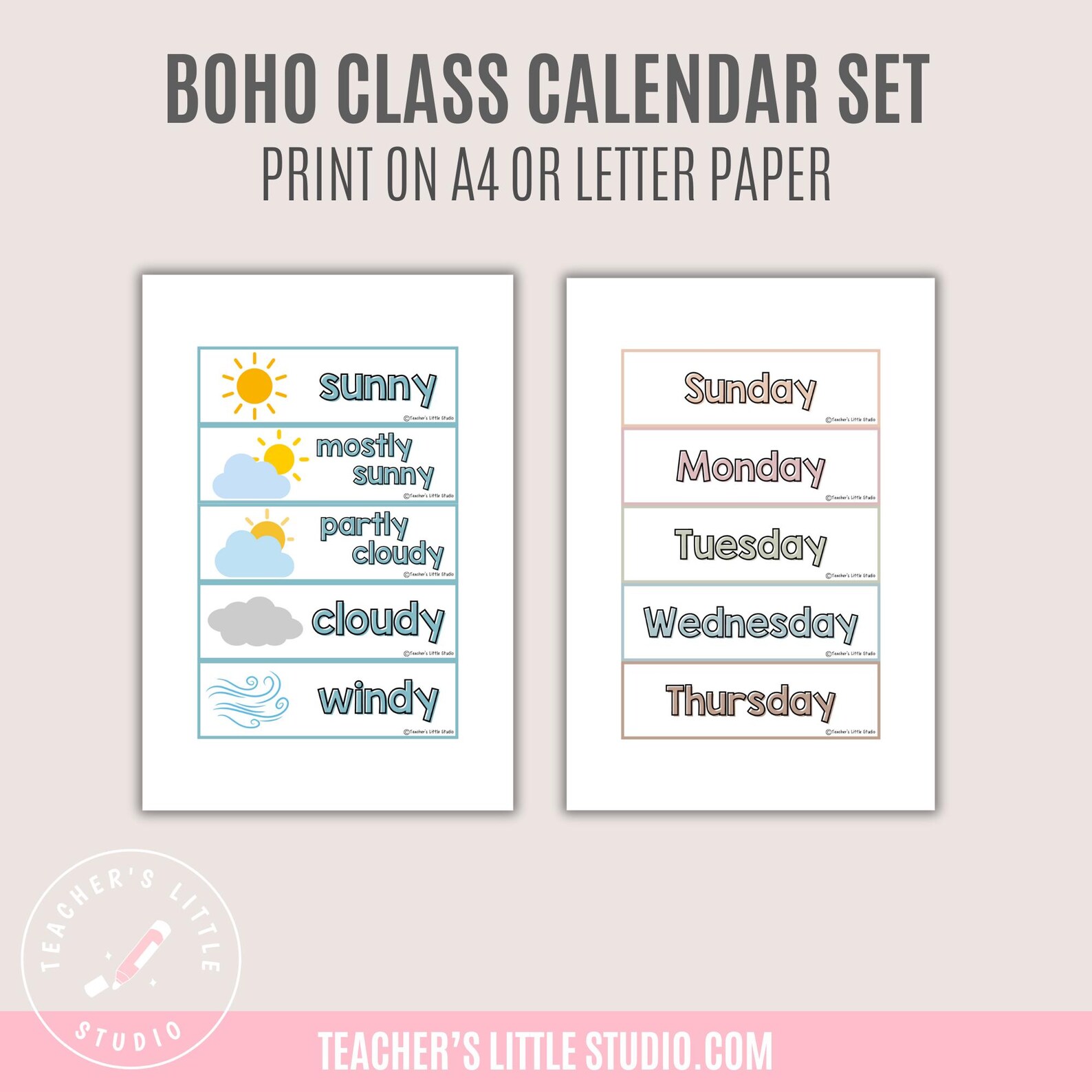 Classroom Calendar Set and Weather Display | Edit in Canva and ...