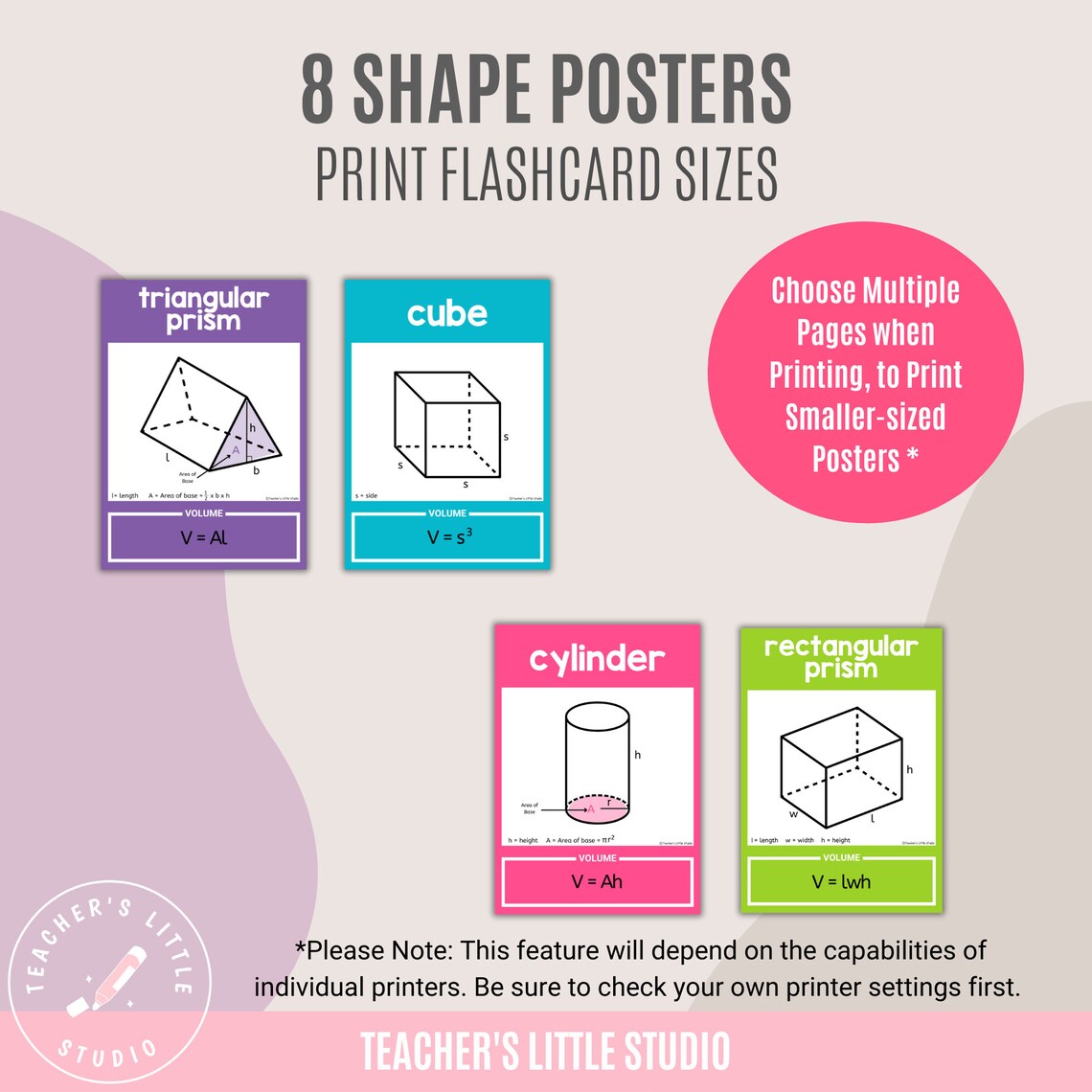 Volume Formula Posters Set of 8 Posters Geometry Posters Math Resources ...