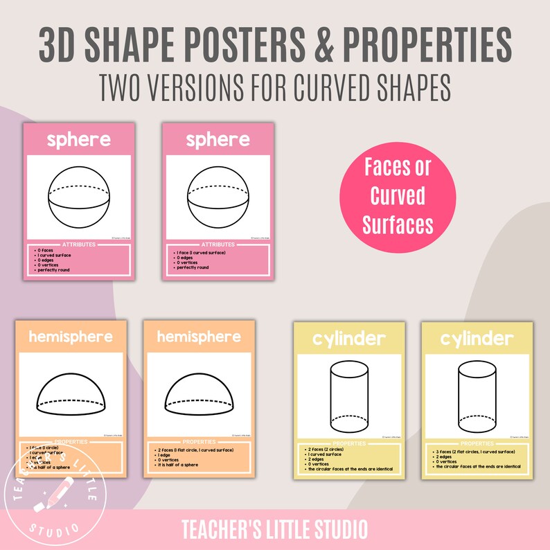 3D Shape Poster Sets With Properties Printable Shape Posters With ...