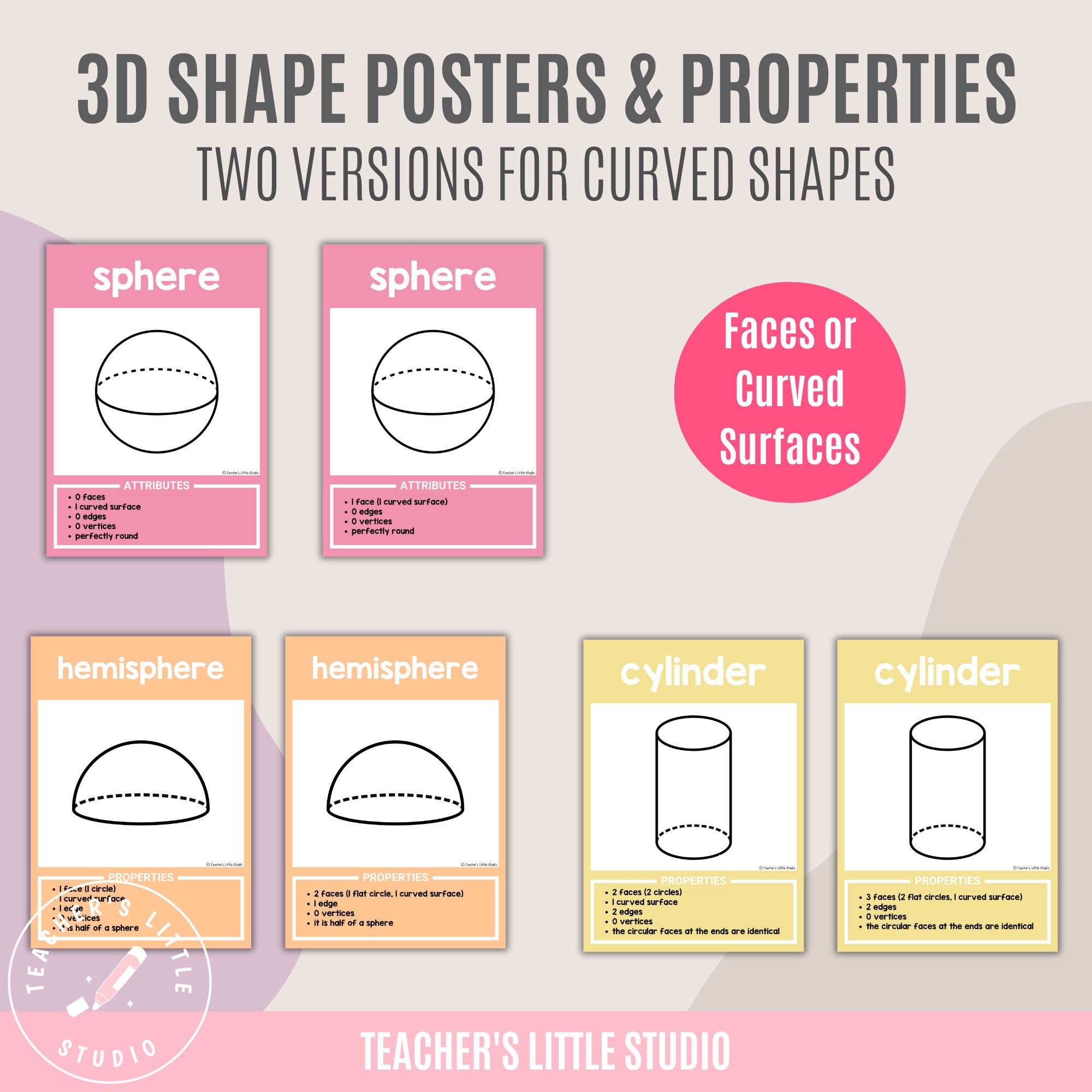 3D Shape Poster Sets With Properties Printable Shape Posters With ...