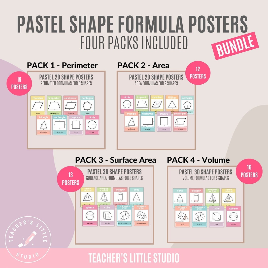 2D & 3D Shape Poster Bundle 4 Pack | Shape Poster Sets With Formulas ...