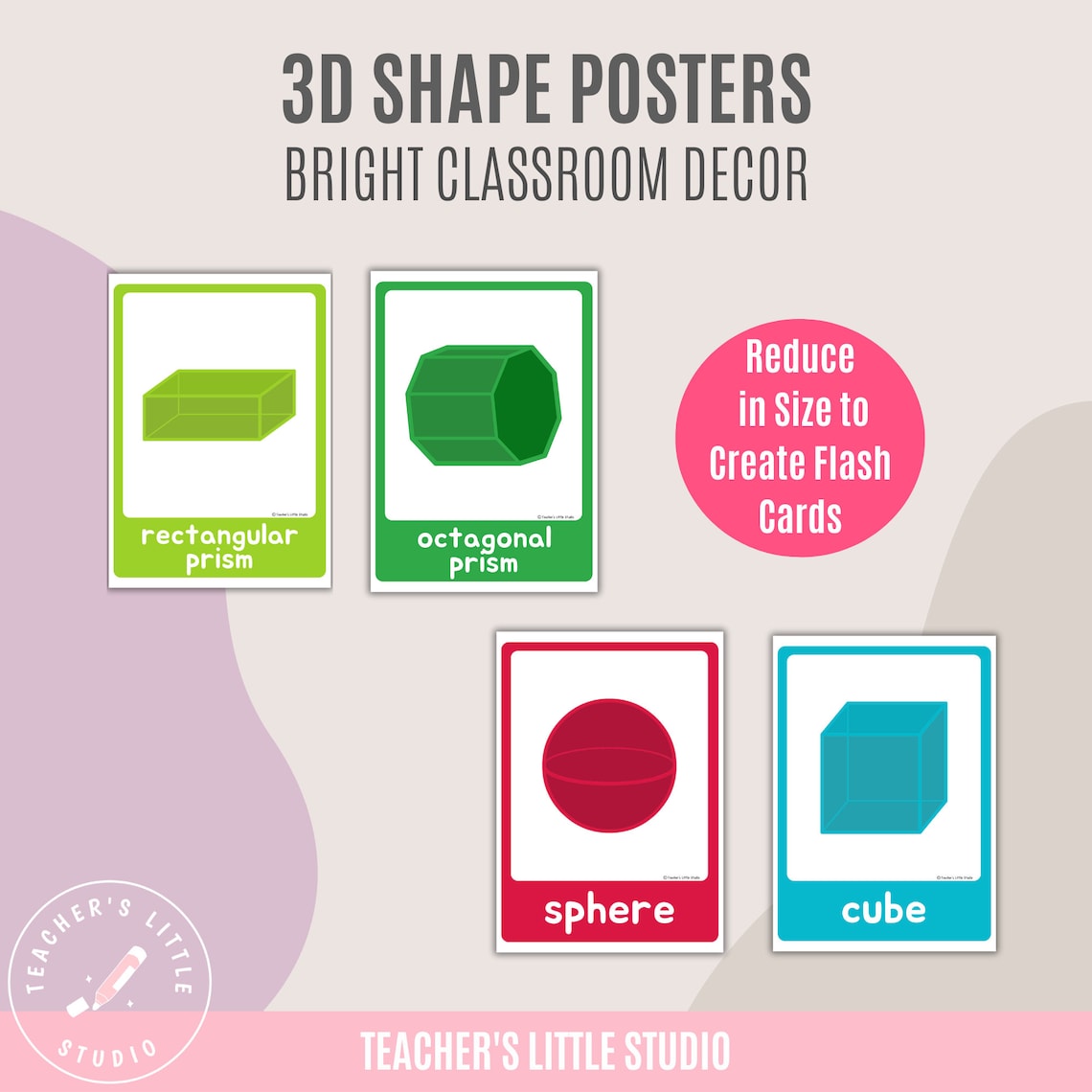 3D Shapes Poster Set 3D Objects Bright Classroom Decor Printable Shape ...