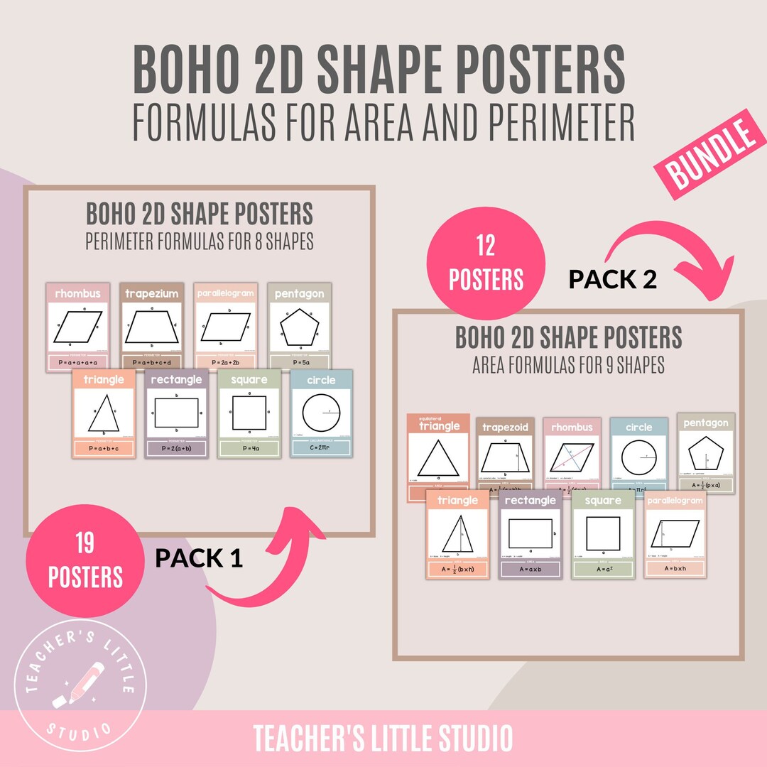 2D Shape Poster Bundle 2 Pack | Shape Poster Sets With Formulas for ...