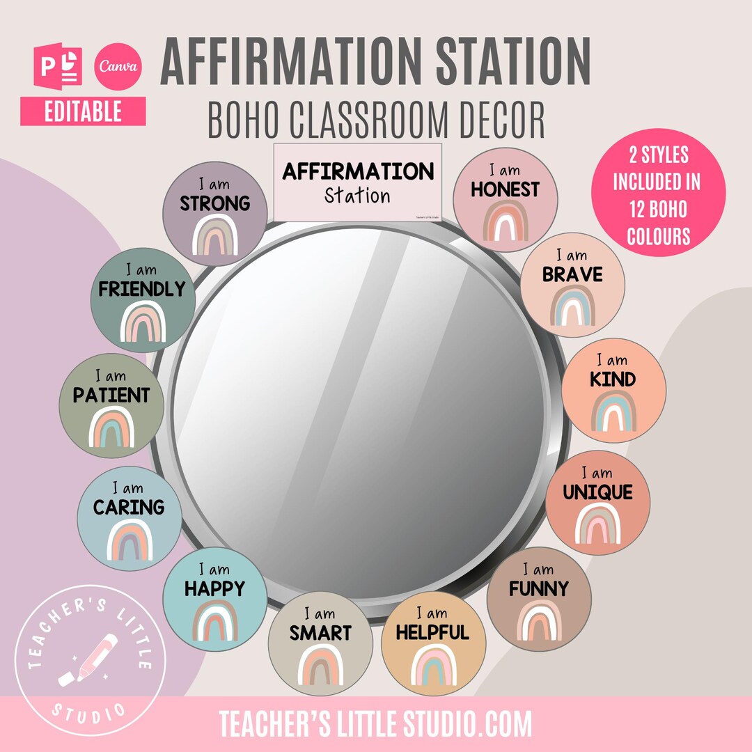 Boho Rainbow Affirmation Station | Positive Classroom Affirmations ...