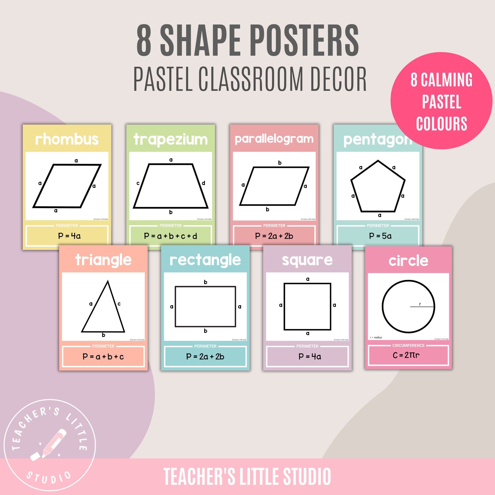 Perimeter Formula Posters Set of 8 Posters Geometry Posters Math ...