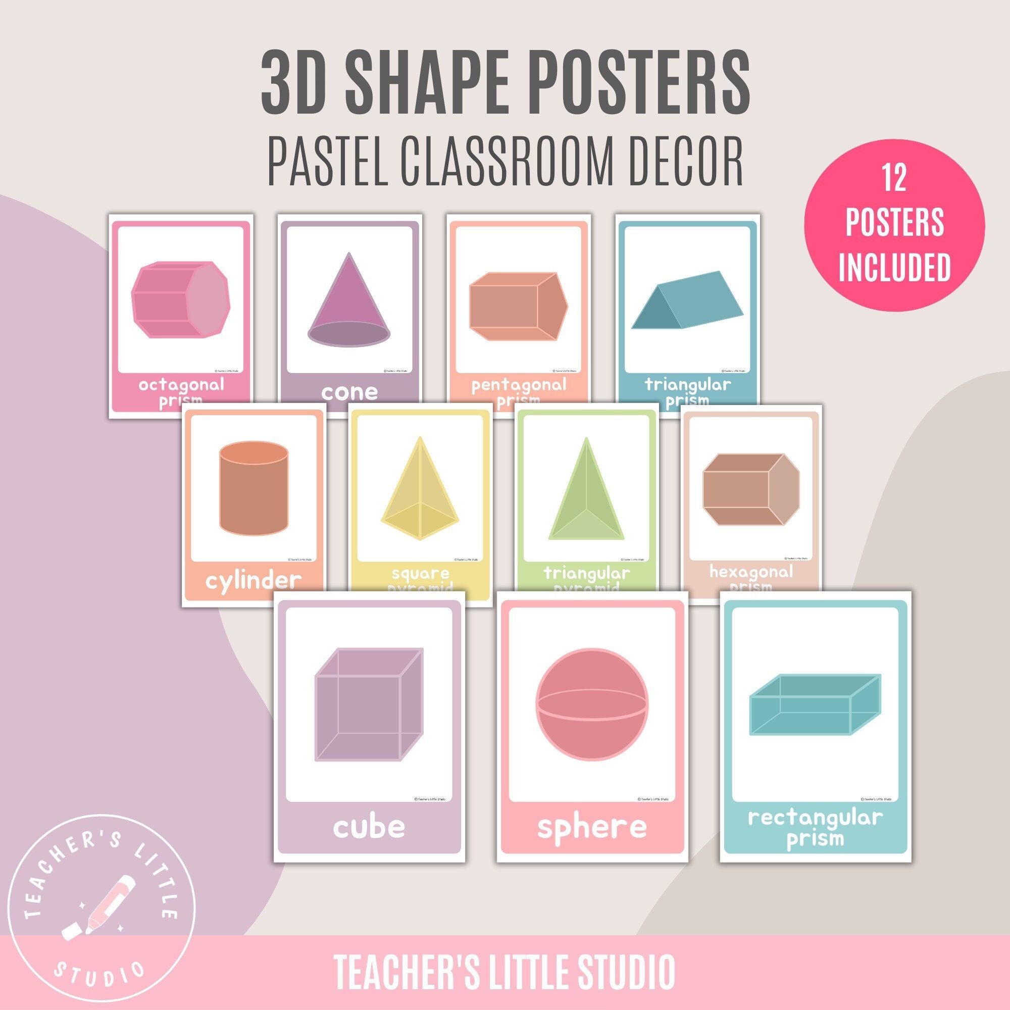 3D Shapes Poster Set | 3D Objects | Pastel Classroom Decor | Printable ...