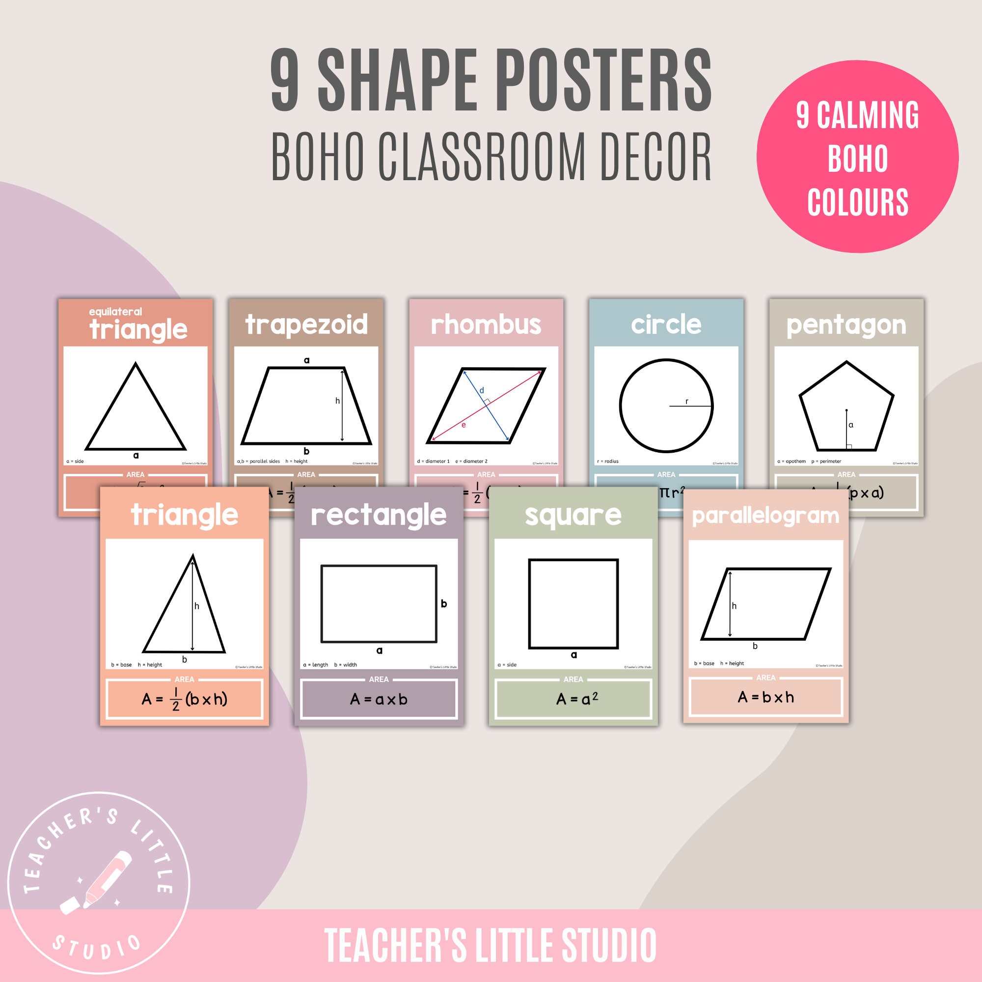 Area Formula Posters | Set of 9 Posters | Geometry Posters | Math ...