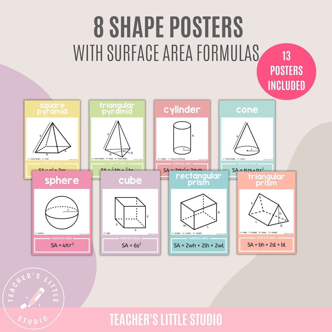Surface Area Formula Posters Set of 8 Posters Geometry Posters Math ... Surface Area Formula Posters Set of 8 Posters Geometry Posters Math ...