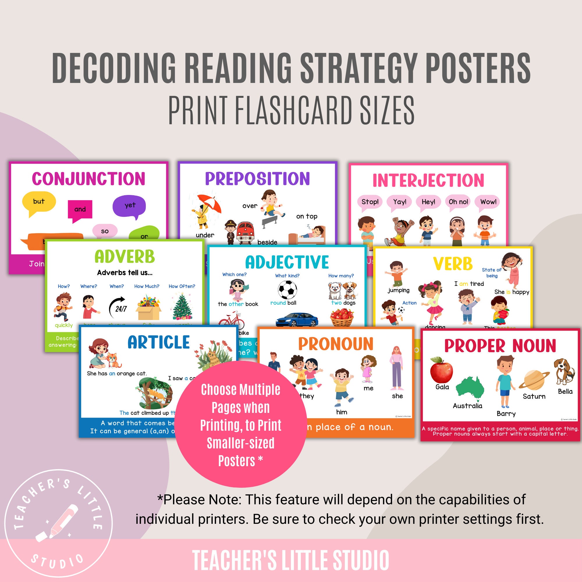 Parts of Speech Posters Pastel Classroom Decor Educational Posters ...