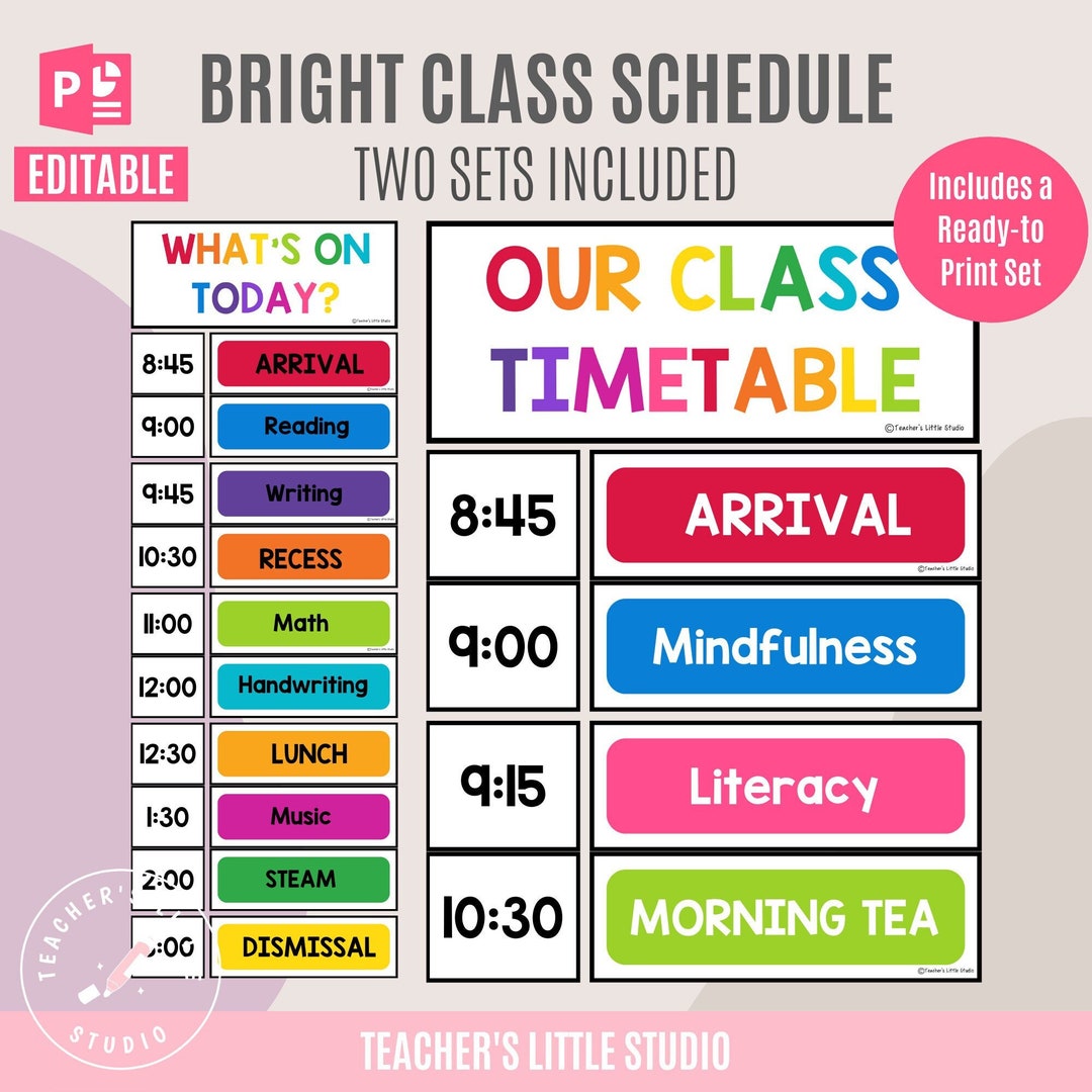 Bright Class Schedule | Editable Powerpoint Schedule Cards Ready-to ...
