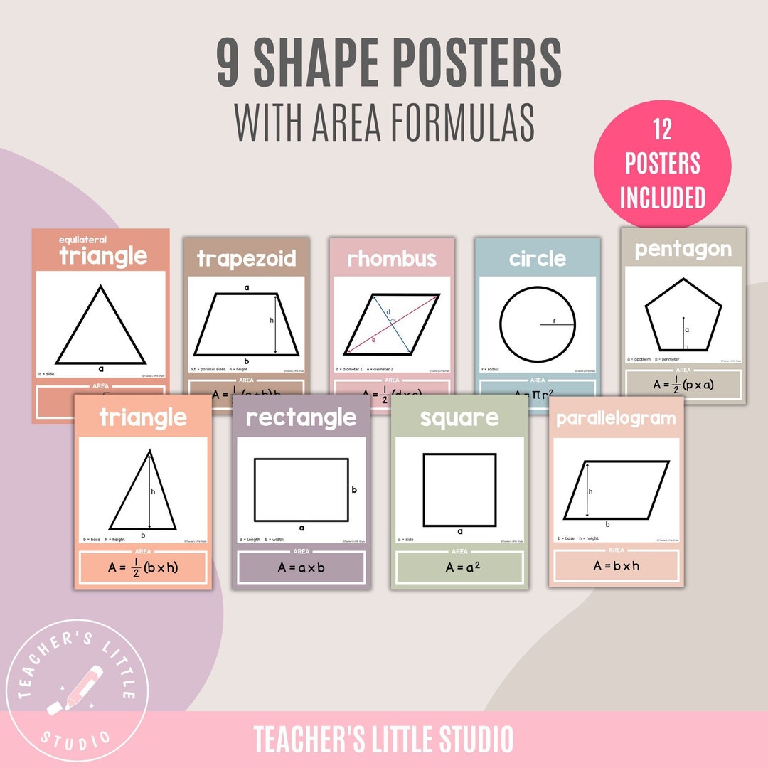 Area Formula Posters | Set of 9 Posters | Geometry Posters | Math ...