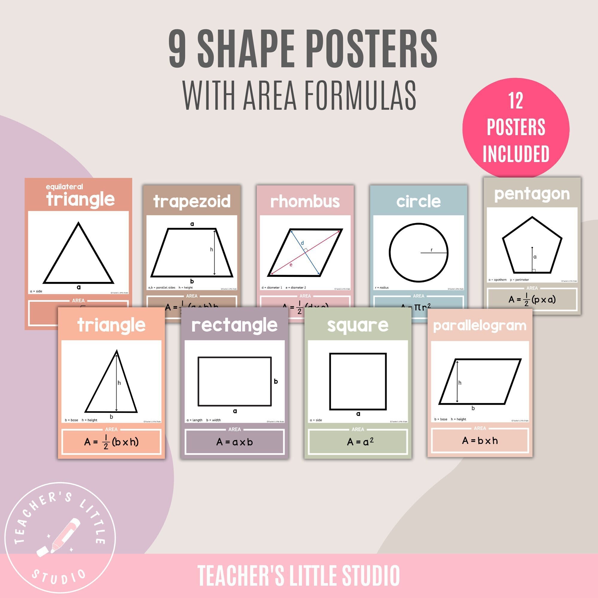 Area Formula Posters Set of 9 Posters Geometry Posters Math Resources ...
