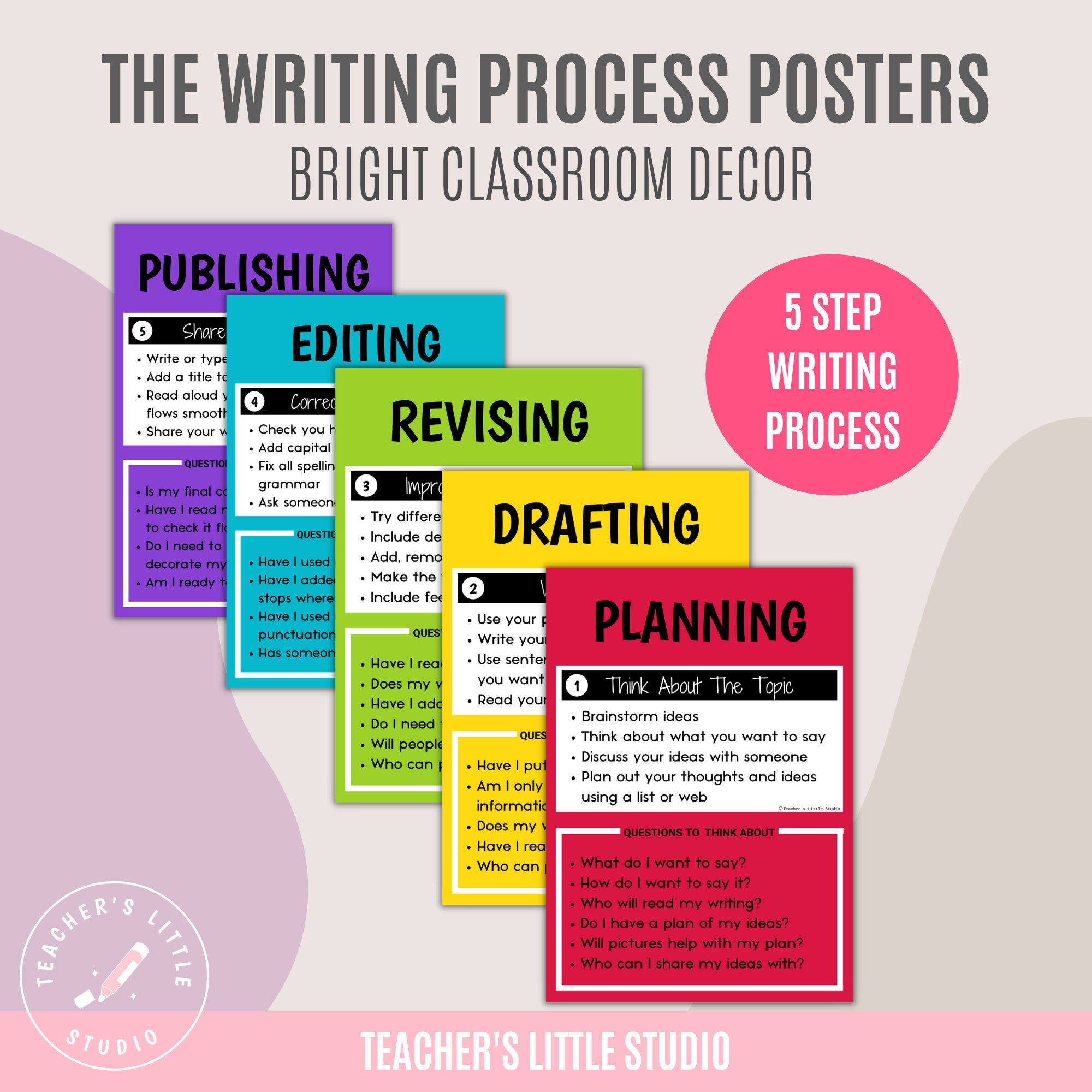 The Writing Process Posters English Educational Posters Bright ...