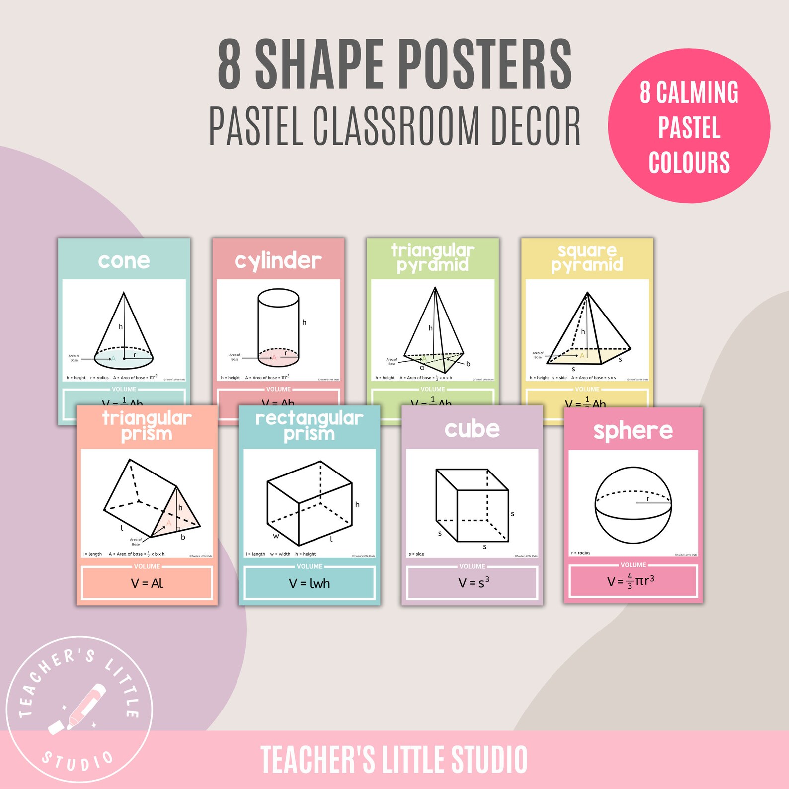 Volume Formula Posters | Set of 8 Posters | Geometry Posters | Math ...