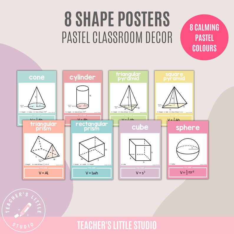 Volume Formula Posters | Set of 8 Posters | Geometry Posters | Math ...