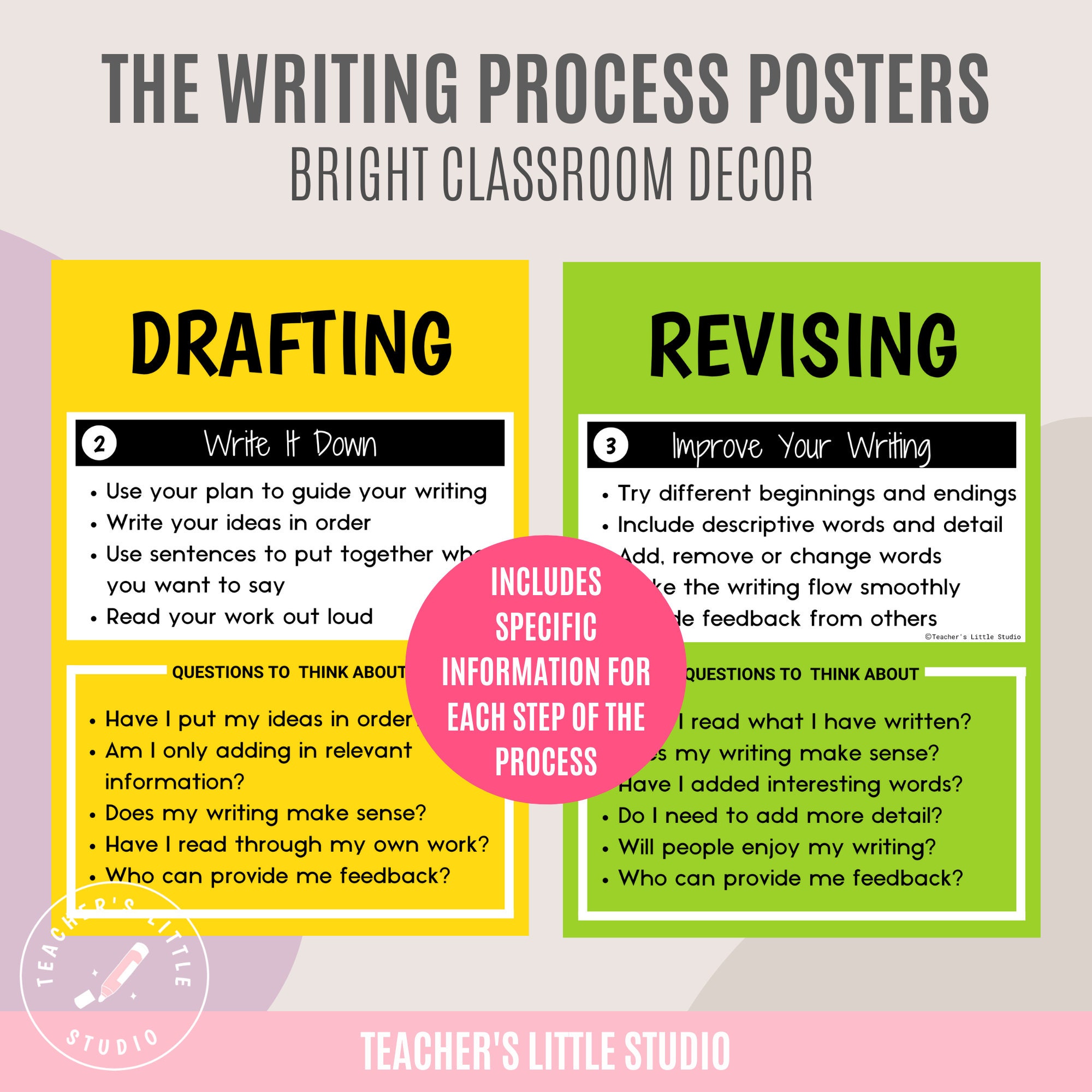 The Writing Process Posters English Educational Posters Bright ...