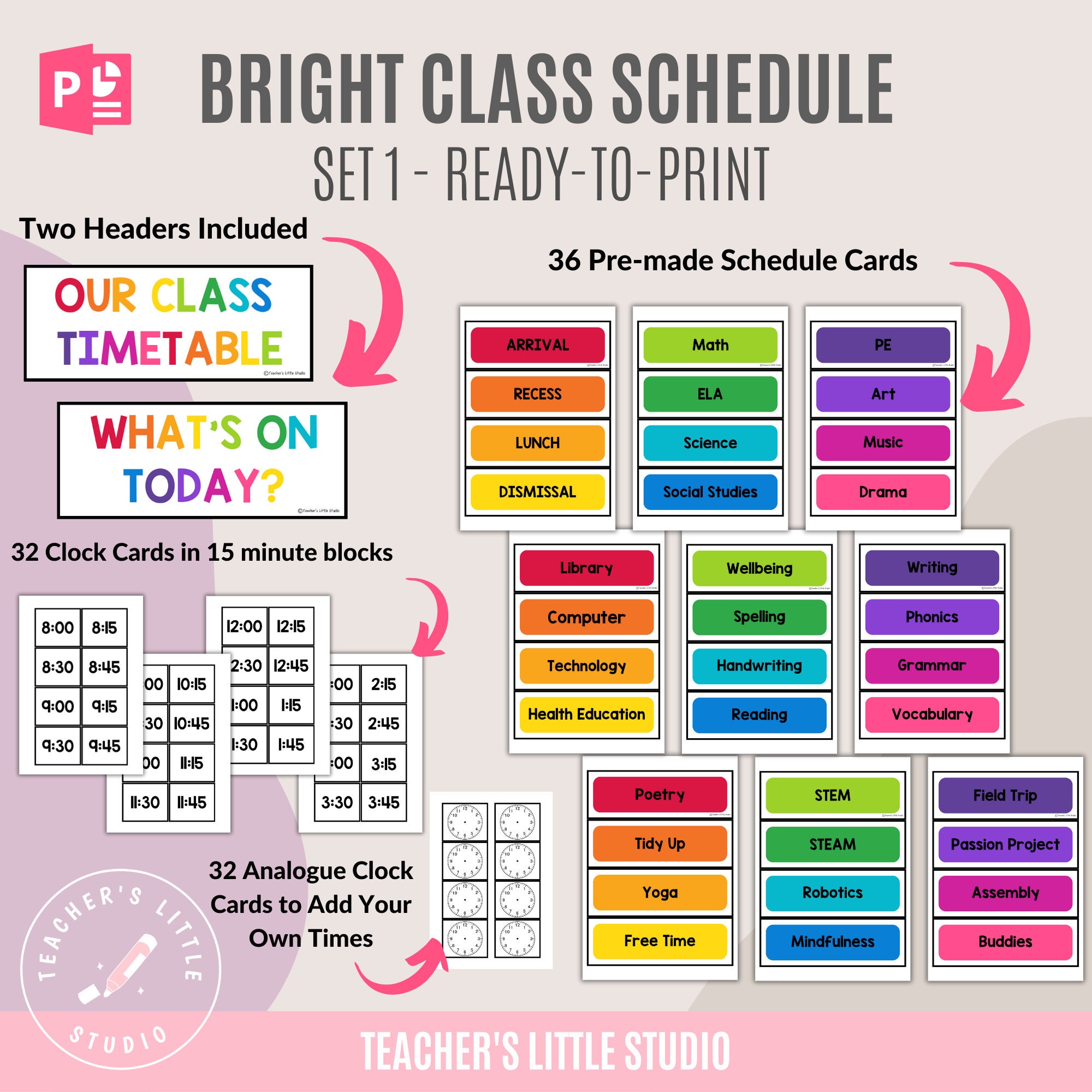 Bright Class Schedule | Editable Powerpoint Schedule Cards Ready-to ...