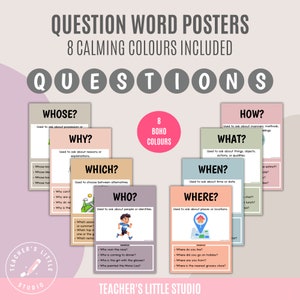 Question Word Poster Set | WH Question Visual Aids | ESL Grammar ...