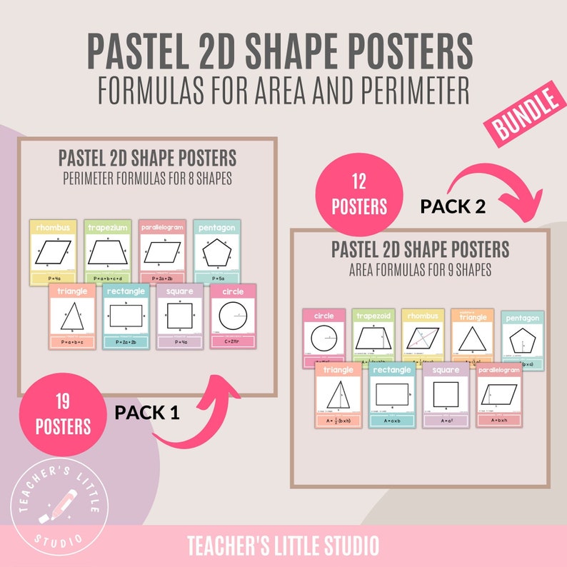 2D Shape Poster Bundle 2 Pack | Shape Poster Sets With Formulas for ...