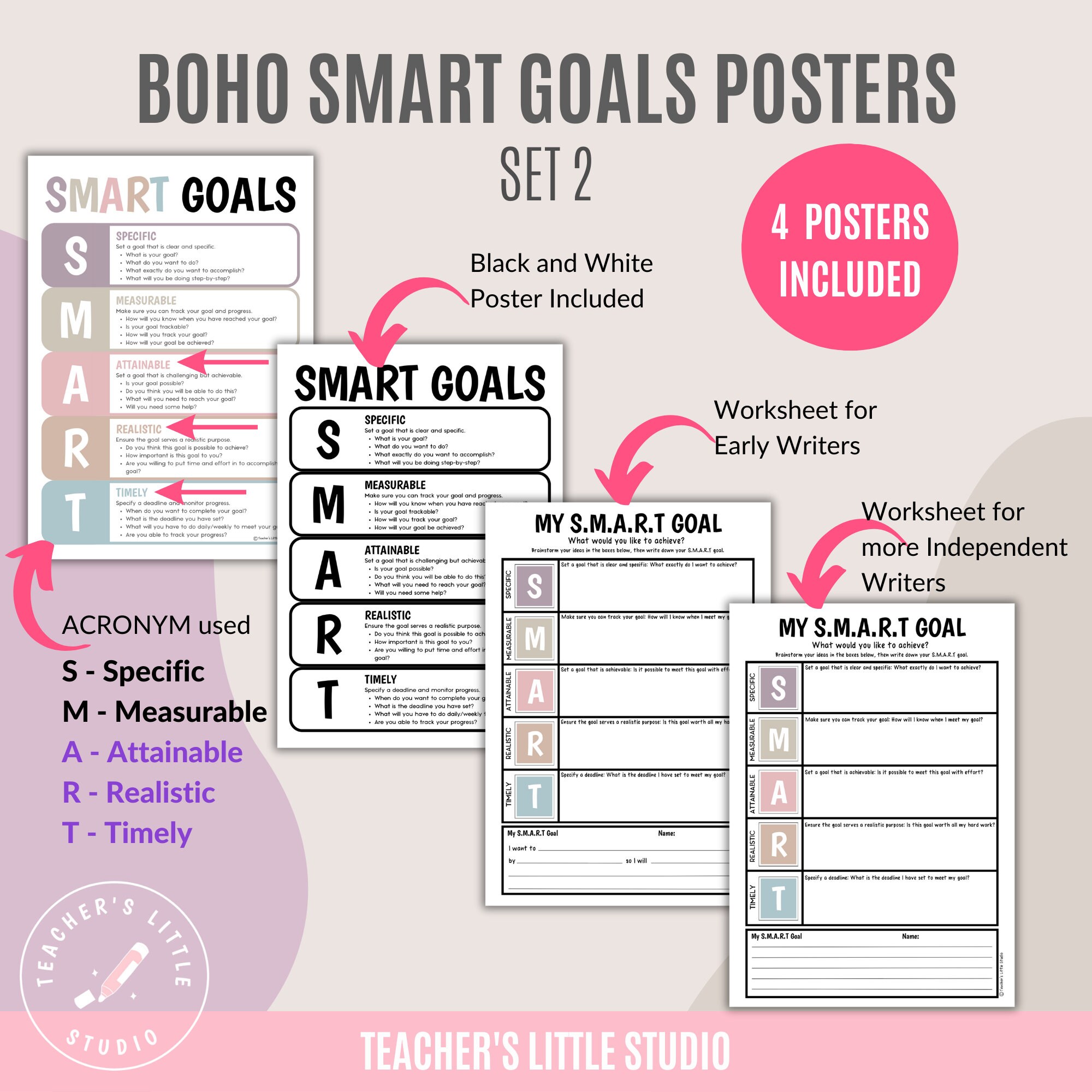 SMART Goals Posters S.M.A.R.T Goal Setting SMART Goal Worksheet Boho ...
