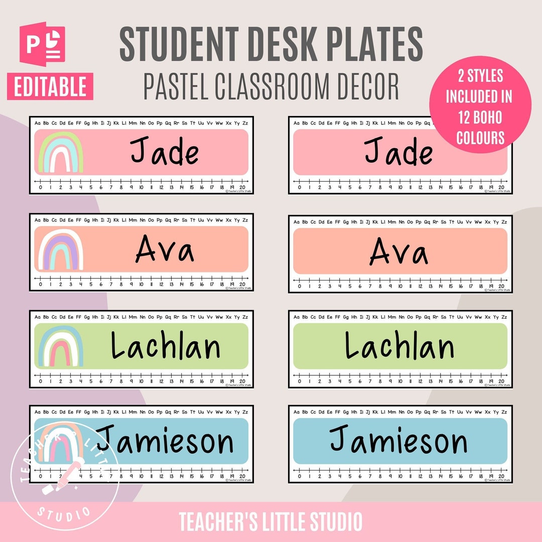 Pastel Student Desk Plates | Pastel Rainbow Labels | Editable in ...