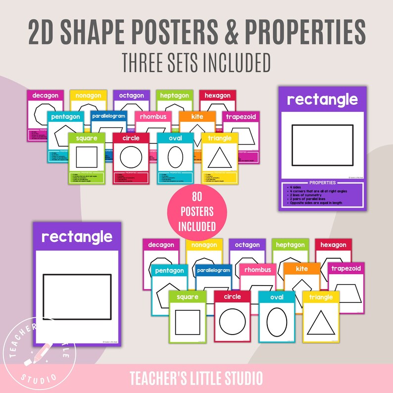 2D Shape Poster Sets With Properties Bright Classroom Decor Printable ...