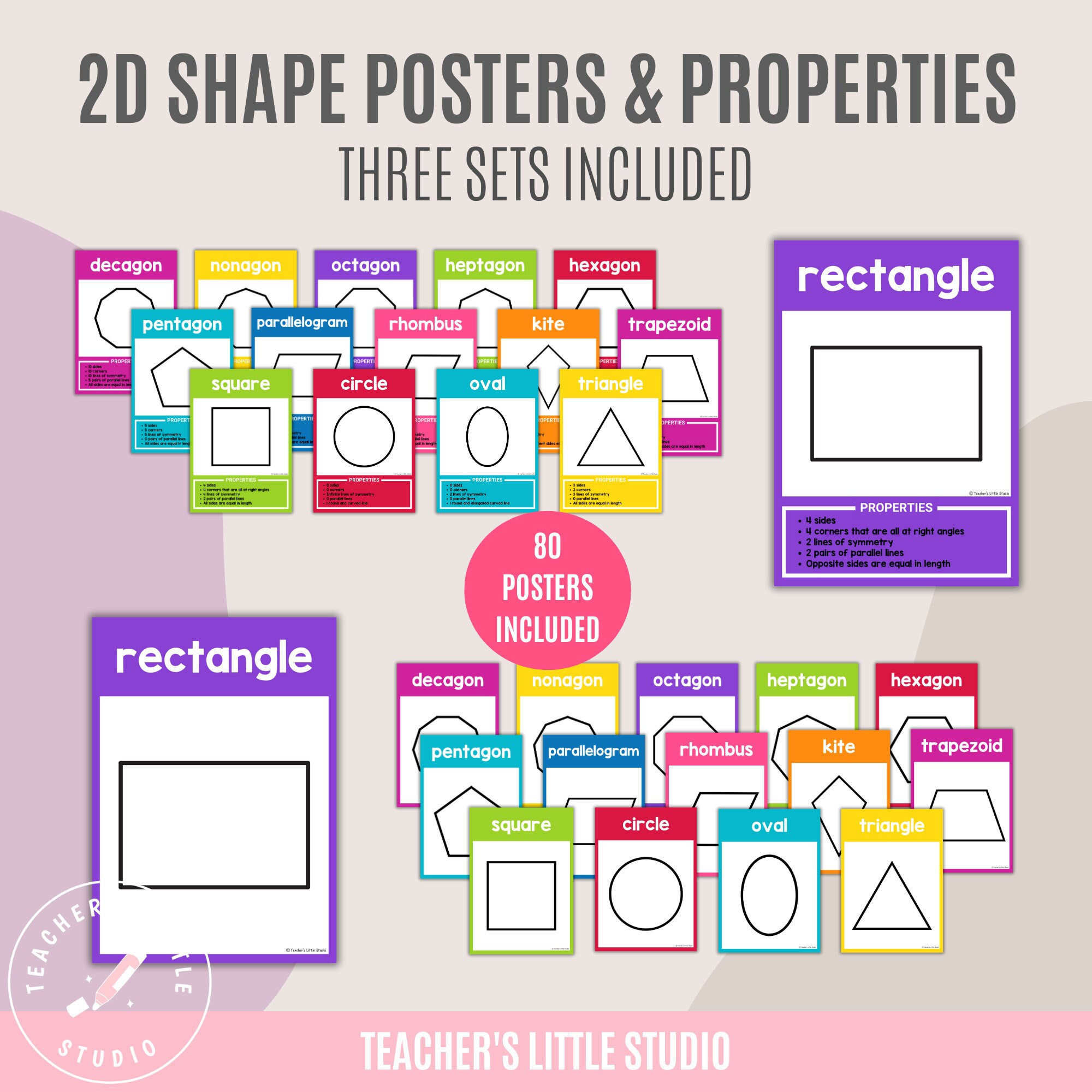 2D Shape Poster Sets With Properties | Bright Classroom Decor ...