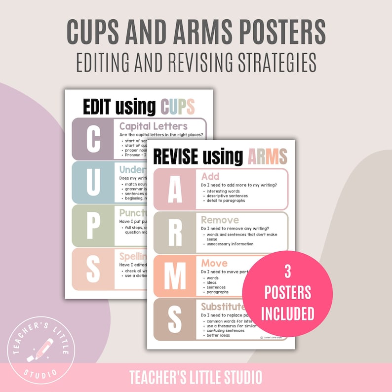 Cups and Arms Writing Strategy Posters Editing and Revising Posters ...