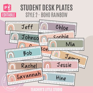 Boho Student Desk Plates | Boho Rainbow Labels | Editable in Powerpoint ...
