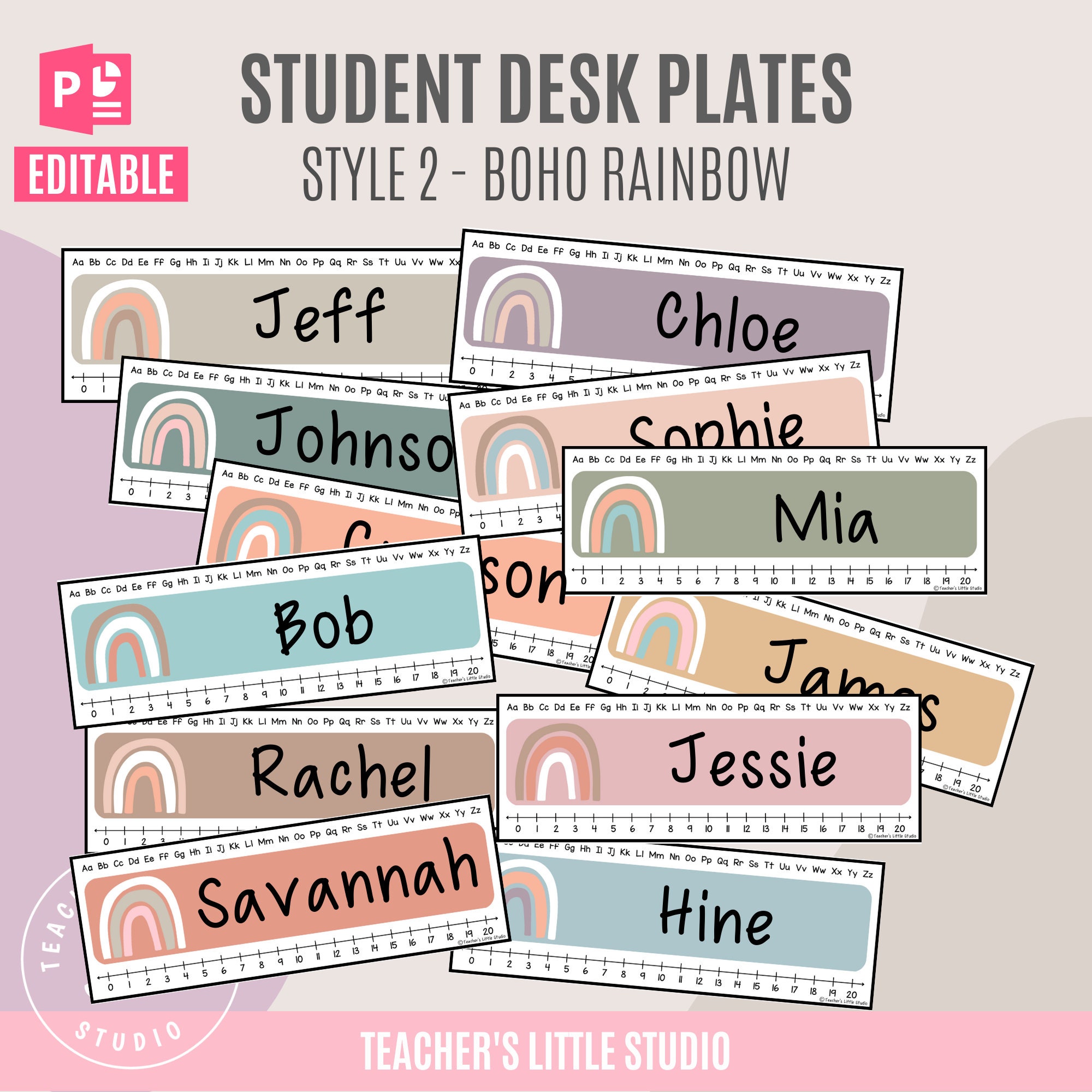 Boho Student Desk Plates | Boho Rainbow Labels | Editable in Powerpoint ...