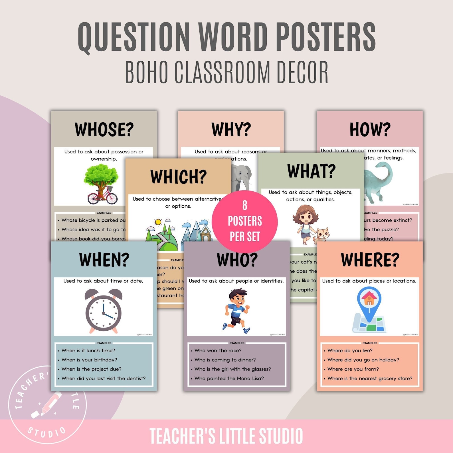 Question Word Poster Set | WH Question Visual Aids | ESL Grammar ...