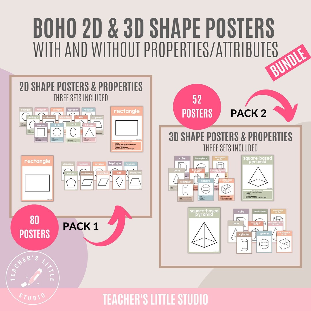 Shape Poster Bundle 2 Pack | 2D and 3D Shape Poster Sets With ...