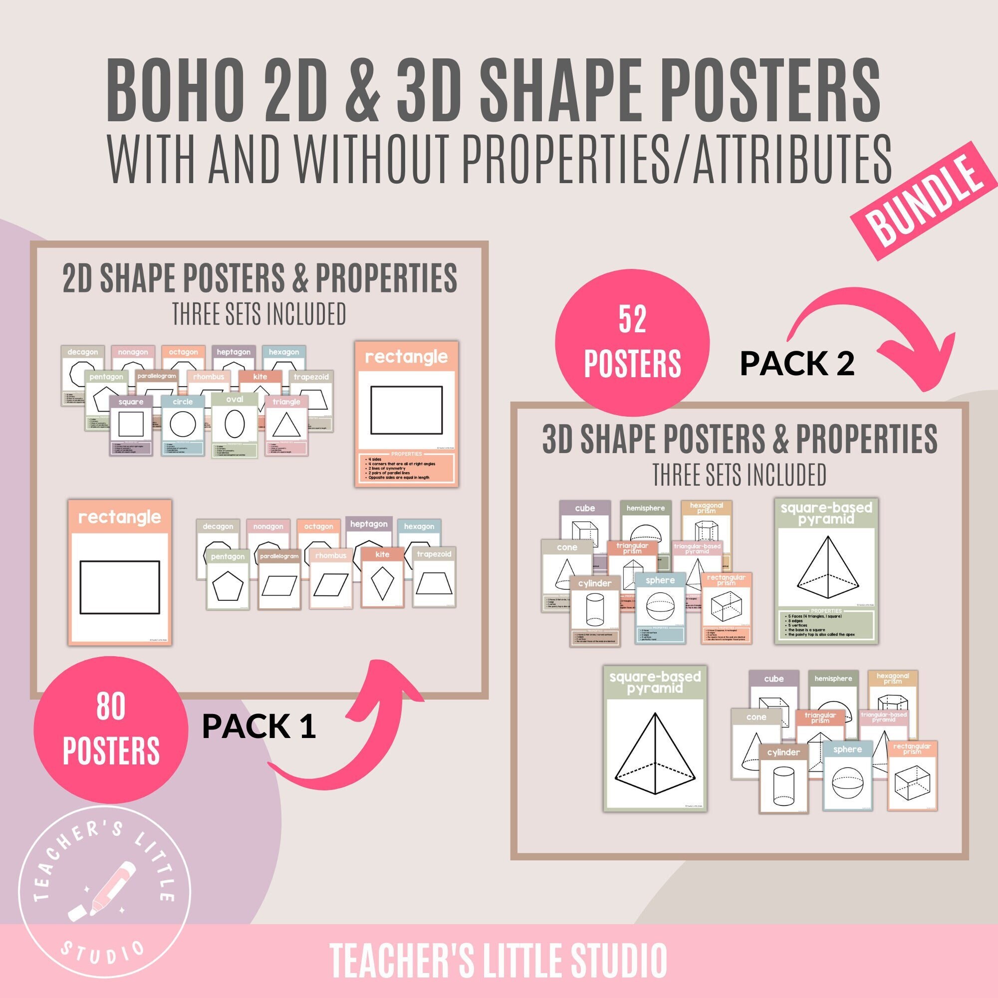 Shape Poster Bundle 2 Pack 2D and 3D Shape Poster Sets With Properties ...